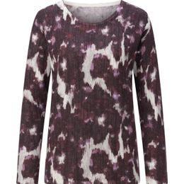 CRÉATION L Damen Langarm-Pullover mit Blüten-Druck ecru-aubergine-bedruckt Größe 36