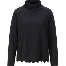 CR&Eacute;ATION L Damen Langarmshirt mit Spitze am Saum schwarz Gr&ouml;&szlig;e 36