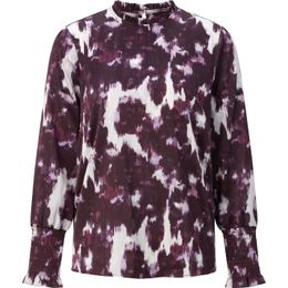 CR&Eacute;ATION L Damen Satinbluse mit brillantem Digital-Druck ecru-aubergine-bedruckt Gr&ouml;&szlig;e 36