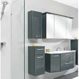 Badmöbel-Set SAPHIR "Quickset 327 4-teilig, Waschplatz und LED-Spiegelschrank", schwarz (anthrazit dekor, anthrazit hochglanz), B:145cm T:48cm, Glas, MDF, Spanplatte, Kastenmöbel-Sets, Anthrazit Hochglanz, inkl. Türdämpfer, 7 Türen, 1 Klappe, 2 Schubladen