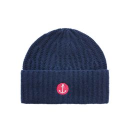 Beanie Zwillingsherz "Beanie mit Anker Stickerei", Damen, blau (marine), Kaschmir, unifarben mit Farbeinsatz, Mützen, mit auffälligem Anker-Motiv
