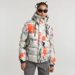 G-Star Raw Steppjacke G-STAR "Whistler Short Puffer wmn", Damen, Gr. S, beige (dk talc liquid layers), Obermaterial: 100% Polyester, gemustert, regular fit hüftlang, Bündchen, Jacken