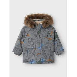 Outdoorjacke name it "NMMSNOW05 JACKET AOP FO NOOS", Jungen, Gr. 80, grau (mockingbird), Web, Obermaterial: 100% Polyester, bedruckt, regular fit, Jacken