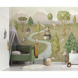Fototapete Komar "Digitaldruck Vlies - Neighbor-wood Meetings - Größe 300 x 250 cm", bunt, Rollen:, Vlies, Tapeten, Wohnzimmer, Schlafzimmer