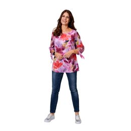 Druckbluse, Damen, Gr. 38, bunt (pink, flieder), Stoff, Obermaterial: 100% Polyester, HERMANN LANGE Collection, geblümt, Po-bedeckend, Rundhals, Blusen, in floralem Design