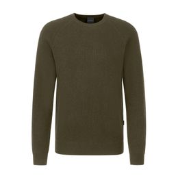Strickpullover Bugatti, Herren, Gr. XL, grün (oliv), Strick, Obermaterial: 80% Wolle, 20% Polyamid, unifarben, normal hüftbedeckend, Rundhals, Strickbündchen, Pullover, mit Logostickerei
