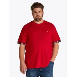 Tommy Hilfiger Big & Tall T-Shirt "BT-GLOBAL STRIPE CUFF TEE-B", Herren, Gr. 3XL, rot (medium rot), Single Jersey, Obermaterial: 100% Baumwolle, TOMMY HILFIGER BIG & TALL, Rundhals, Rippbündchen, Shirts, Große Größen