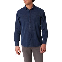 Langarmhemd, Herren, Gr. L, N-Gr, blau (indigo washed), Web, Obermaterial: 100% Baumwolle, Pioneer Authentic Jeans, unifarben, regular fit taillenbedeckt, ohne Ausschnitt, Manschette, Hemden, mit Brusttaschen