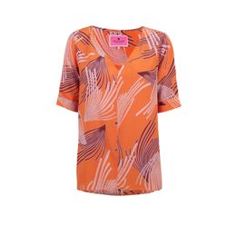 LIEBLINGSST&Uuml;CK Schlupfbluse LIEBLINGSST&Uuml;CK "EvrenL", Damen, Gr. 42, orange, Web, Obermaterial: 100% Viskose, bedruckt, gemustert, mehrfarbig, Basic, V-Ausschnitt, weit Manschette mit Schlitz, Blusen Schlupfbluse, mit trendigem Print