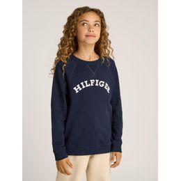 Sweatshirt Tommy Hilfiger "U MONOTYPE SWEATSHIRT", Mädchen, Gr. 7 (122), blau (schwarz night navy), Sweatware, Obermaterial: 100% Baumwolle, unifarben, bequem, Rundhals, Raglanärmel Rippbündchen, Sweatshirts, mit Logo-Schriftzug