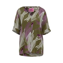 LIEBLINGSST&Uuml;CK Schlupfbluse LIEBLINGSST&Uuml;CK "EvrenL", Damen, Gr. 46, gr&uuml;n (khaki), Web, Obermaterial: 100% Viskose, bedruckt, Basic, V-Ausschnitt, weit Manschette mit Schlitz, Blusen Schlupfbluse, mit trendigem Print