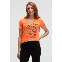 V-Shirt SOCCX, Damen, Gr. L, brilliant orange neon, Material: 48% Baumwolle, 48% Polyester, 4% Elasthan, bedruckt, regular fit normal, eingesetzt gerader Abschluss, Shirts, mit Baumwolle
