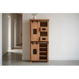 Highboard Vitrine Akazie massiv 80 x 45 x 175 cm naturfarben LIBRO