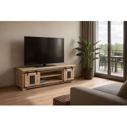 Lowboard Kommode TV-Board mit Schiebet&uuml;ren & 6 F&auml;chern Akazie massiv natur 180 x 55 x 50 cm LIBRO