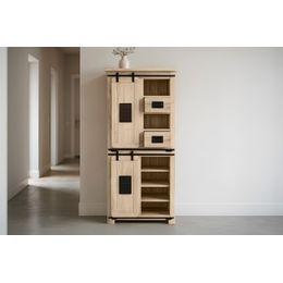 Highboard Vitrine Akazie massiv 80 x 45 x 175 cm eichefarben LIBRO