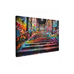 MuchoWow Leinwand bilder Bunte Treppe | Gr.: 30 x 20 cm