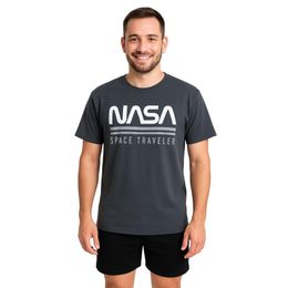 Nasa Schlafanzug Pyjama Set Kurzarm Oberteil mit Hose in grau | Gr.: M