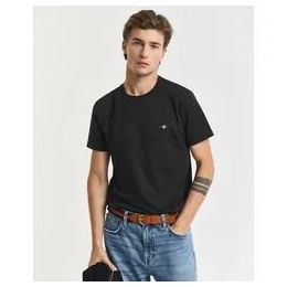 T-Shirt Gant "SLIM SHIELD SS T-SHIRT", Herren, Gr. 4XL, schwarz, Jersey, Obermaterial: 100% Baumwolle, slim fit h&uuml;ftlang, Rundhals, abgesteppte Kante, Shirts T-Shirt, mit Logostickerei auf der Brust