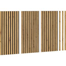 Wandpaneel Inosign "Silencio, 3er Set, je 40 x 80 cm, inkl. 3 Abschlussleisten", beige (natur), B/L: 40cm x 80cm, Massivholz, Paneele, Akustikpaneel, Paneel, Lamellenwand