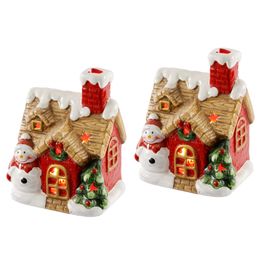 LED-Dekofigur I.GE.A. "LED-Haus", rot, weiß, B:10cm H:13cm, Terrakotta, Dekofiguren, Dekoobjekt LED batteriebetrieben Weiß Gold Weihnachtsdeko