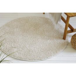 OTTO HOME Hochflor-Teppich »Nickolas« rund 30 mm Höhe Langflor, Shaggy, weicher Hochflor, uni farben, mit Glanz, Wohnzimmer creme Obermaterial:...