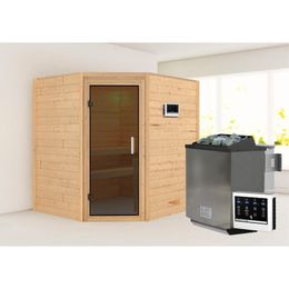 Karibu Sauna &raquo;Mia (Fronteinstieg)&laquo; Ofen 9 kW Bio externe Strg easy beige