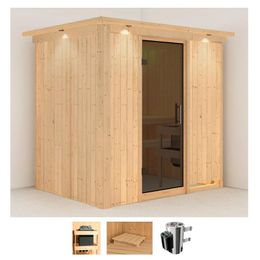 Karibu Sauna »Finja« Set, Ofen 3, 6 kW intgr. Strg naturbelassen