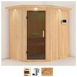 Karibu Sauna »Swantje« Set, Ofen 3, 6 kW Bio-Ofen externe Strg. easy naturbelassen
