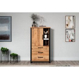 Home Affaire Highboard »Elda« 1 Stk. tlg. Vitrine mit 1 Tür & 3 Schubladen mit Vollauszug – (B/T/H) 87/45/155 cm Mango/Schwarz Mit einer Breite von...