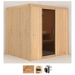Karibu Sauna »Dima« Set, Ofen 3, 6 kW intgr. Strg naturbelassen