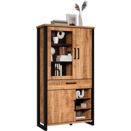 Home Affaire Vitrine »Elda« 1 Stk. tlg. Vitrine mit 3 Türen & 1 Vollauszug Schublade - (B/T/H) 106/45/195 cm Mango/Schwarz Mango
