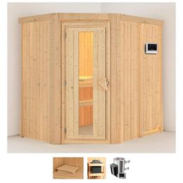 Karibu Sauna »Swantje« Set, Ofen 3, 6 kW Bio-Ofen externe Strg. easy naturbelassen