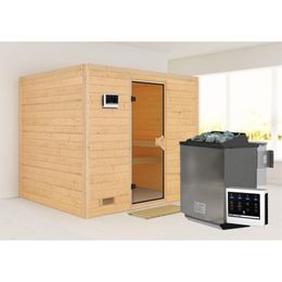 Karibu Sauna »Soraja« Set, Ofen 9 kW Bio externe Strg easy naturbelassen