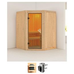 Karibu Sauna »Nanna« Set, Ofen 3, 6 kW intgr. Strg naturbelassen