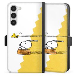 DeinDesign Galaxy S23+ Handy Klapph&uuml;lle Handyh&uuml;lle aus Kunst Leder schwarz Flip Case Snoopy Peanuts Children Sideflip mit Lasche