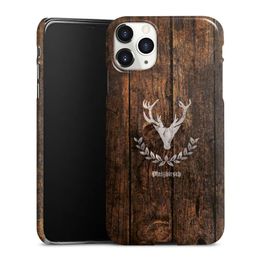 DeinDesign iPhone 11 Pro Max Handy Premium Case Smartphone Handyh&uuml;lle Schutzh&uuml;lle gl&auml;nzend Wood Deer Wooden Look Premium Case