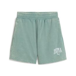 Trainingsshorts Puma "CLASS WASHED SHORTS 5" TR", Damen, Gr. S, N-Gr, grün (grün moon), Sweatware, Obermaterial: 68% Baumwolle, 32% Polyester, bedruckt, regular fit kurz, Hosen