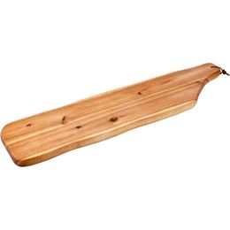 Servierbrett Kesper, natur, B:72cm H:2cm L:3,5cm, Akazienholz, Schneidebretter, mit Griff und Lederband zum Aufhängen, aus Akazienholz