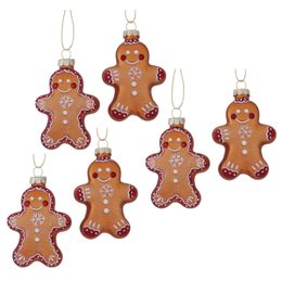 Christbaumschmuck "Weihnachtsanhänger Gingy", rot (rot, braun), LeGer Home by Lena Gercke, Weihnachtsbaumschmuck, Weihnachtlicher Lebkuchenmann, 6er-Set, Weihnachtsdeko
