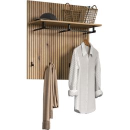 Garderobenpaneel Home Affaire "Amrum", evoke eiche, B:80cm H:84cm T:28cm, Holzwerkstoff, Kunststoff, Metall, Garderobenpaneele, Wandpaneel mit Ablage, 1 Kleiderstange & 4 Haken - (B/T/H) 80/28/84 cm