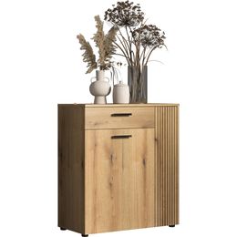 Kommode Home Affaire "Amrum", evoke eiche, B:80cm H:89cm T:36cm, Holzwerkstoff, Kunststoff, Sideboards, Schuhschrank 2 Türen & 1 Vollauszug Schublade - (B/T/H) 80/36/89 cm