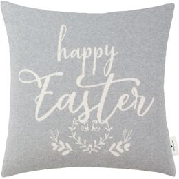 Kissenbezüge Tom Tailor HOME "Happy Easter", grau (hellgrau, steingrau), B:45cm L:45cm, Baumwolle, Obermaterial: 100% Baumwolle, Kissenbezüge, aus weicher Baumwolle