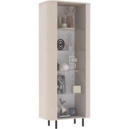 Vitrine Inosign "Lido, Standvitrine 200 cm hoch, 1 Tür, Glasvitrine, Vitrinenschrank", cashmere, B:80cm H:200cm T:43cm, FSC-zertifizierter Holzwerkstoff, Schränke, Gebogenes MDF, Stirnseiten mit Rundung, Metallfüße, dekorativ & edel