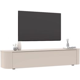 Lowboard Inosign "Lido, 181 cm breit, 1 Klappe, TV-Schrank, TV-Kommode, Medienboard", cashmere, B:181cm H:37cm T:33cm, FSC-zertifizierter Holzwerkstoff, Sideboards, Formgebogenes MDF, Stirnseiten Rundung, Push-to-open, hängend/stehend
