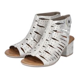 Sandalette Rieker, Damen, Gr. 38, silber (silber, metallic), Lederimitat, Schuhe Schaftsandale Sandalette, Sommerschuh, Sandale, Blockabsatz, im Metallic-Look