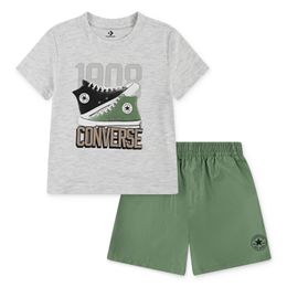 T-Shirt & Shorts Converse "CNVB RETRO REMIX SS+WOVEN SHOR", Jungen, Gr. 134/140, foothill gre, Obermaterial: 60% Baumwolle, 40% Polyester, KOB Set-Artikel, für Kinder