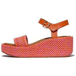 Keilsandalette fitflop "PLATFFORMS WOVEN WEDGE", Damen, Gr. 40, orange (orange, rose), Leder, Textil, geflochten, Schuhe, Plateau Sandale, Sommerschuh in raffinierter Optik