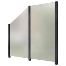 Zaun STAKET PRO, grau (anthrazit), Pfosten: 3 Stk., Aluminium, Glas, Zaunelemente, Glaszaun, Gesamtl&auml;nge: 2,29 m, 3 Pfosten