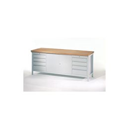 Pavoy Werkbank, 2000x700x900 mm, 2 Schubladenblöcke, 1 Schrank, RAL 7035 (58593-200-000-735)