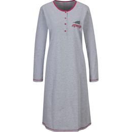 Comtessa Damen Sleepshirt mit Knopfleiste grau-meliert-rot Gr&ouml;&szlig;e 36/38
